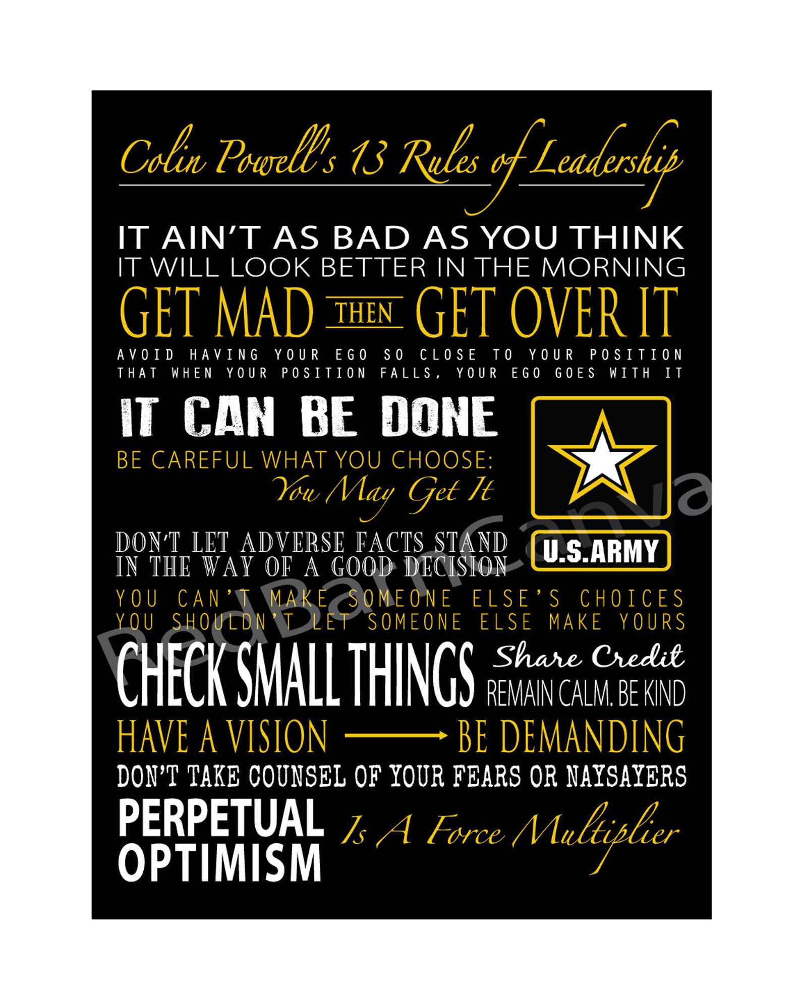 Colin Powell's 13 Rules of Leadership Military Enlistment - Etsy