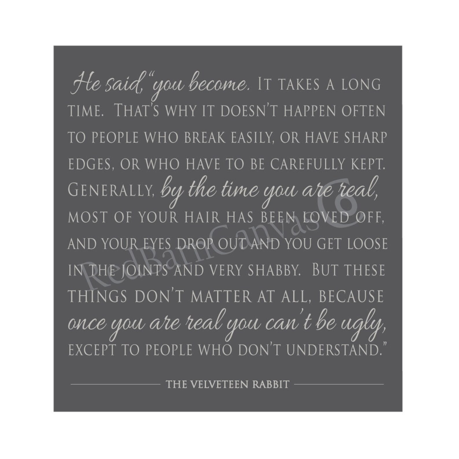 Velveteen Rabbit Quote on Canvas in your choice of color | Etsy