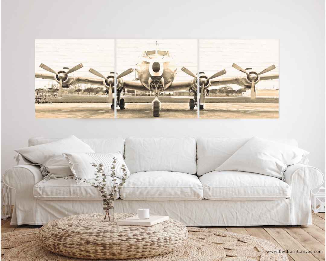 Vintage Airplane Wall Art – 3-piece Canvas Set | Aviation Decor, Pilot ...