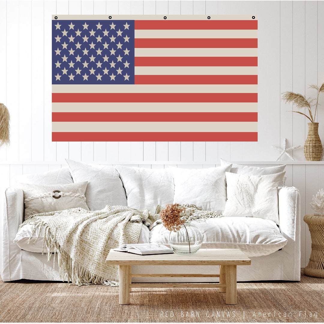 Large American Flag, Vintage Style Flag Printed on Natural Unbleached ...