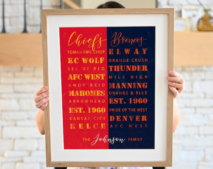 Personalized Chiefs Broncos House Divided Sign Print or Canvas. Kansas ...