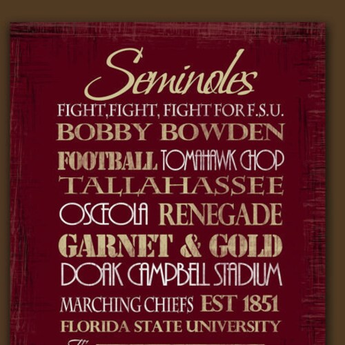 Florida State Seminoles Typographic Print/poster 11 X | Etsy