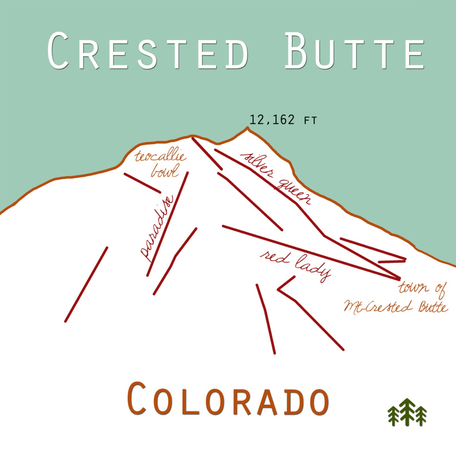 Crested Butte Colorado Ski Trail. Crested Butte Map. Ski Gift - Etsy