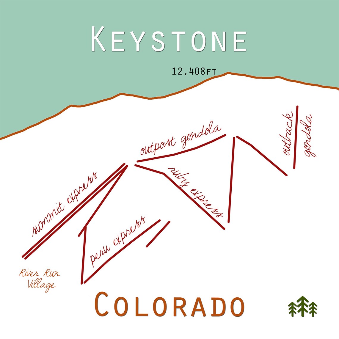 Keystone Colorado Ski Trail Map Print or Canvas. Colorado Ski - Etsy