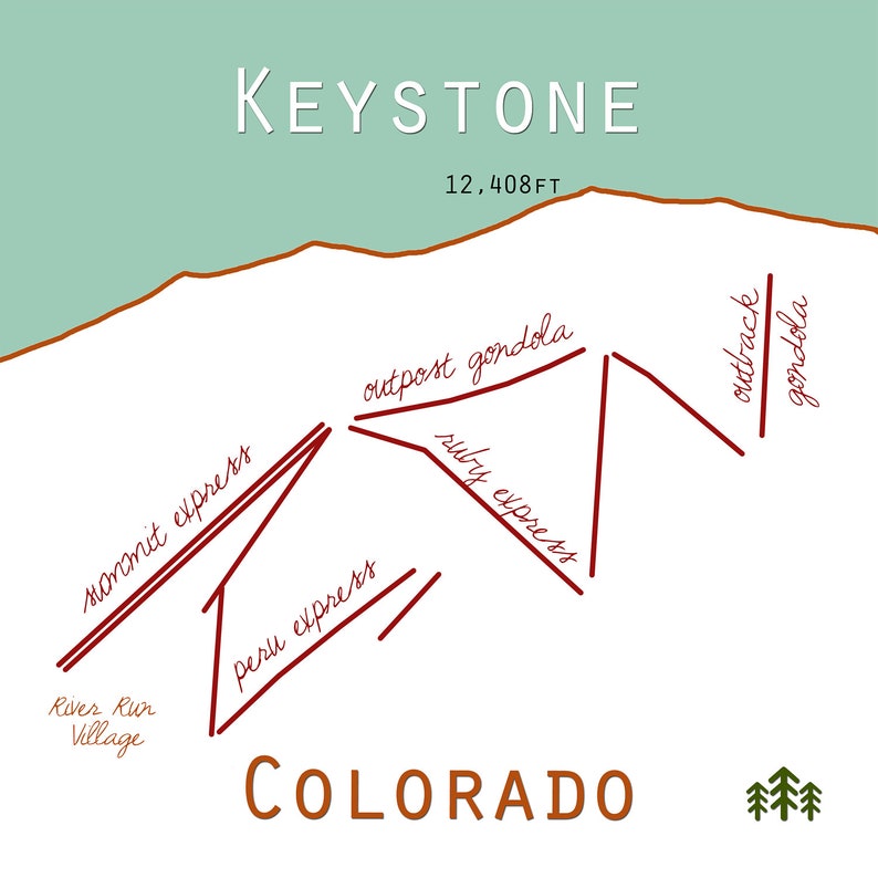Keystone Colorado Ski Trail Map Print or Canvas. Colorado Ski - Etsy