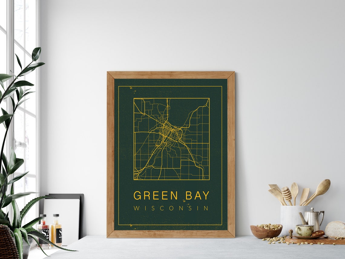 Green Bay Map Green Bay Packers Map of Green Bay Wisconsin | Etsy