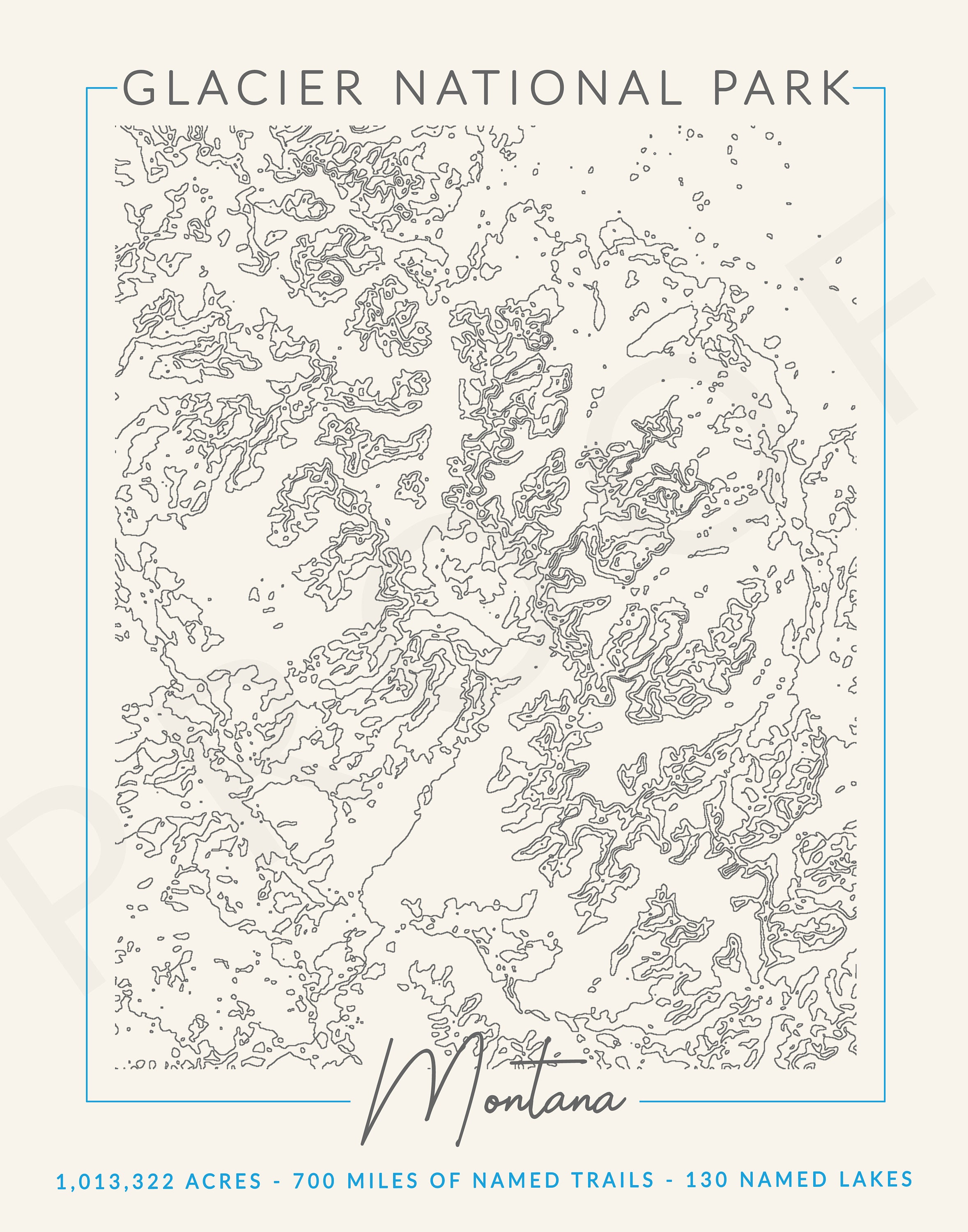 Glacier National Park topography map Montana National Park | Etsy