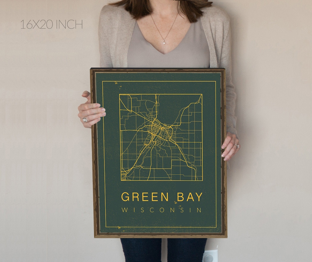 Green Bay Map, Green Bay Packers, Map of Green Bay Wisconsin, Gift for ...