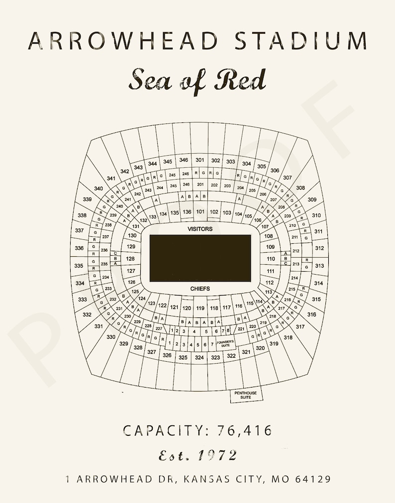 Arrowhead Stadium Seating Chart Kansas City Chiefs Arrowhead | Etsy