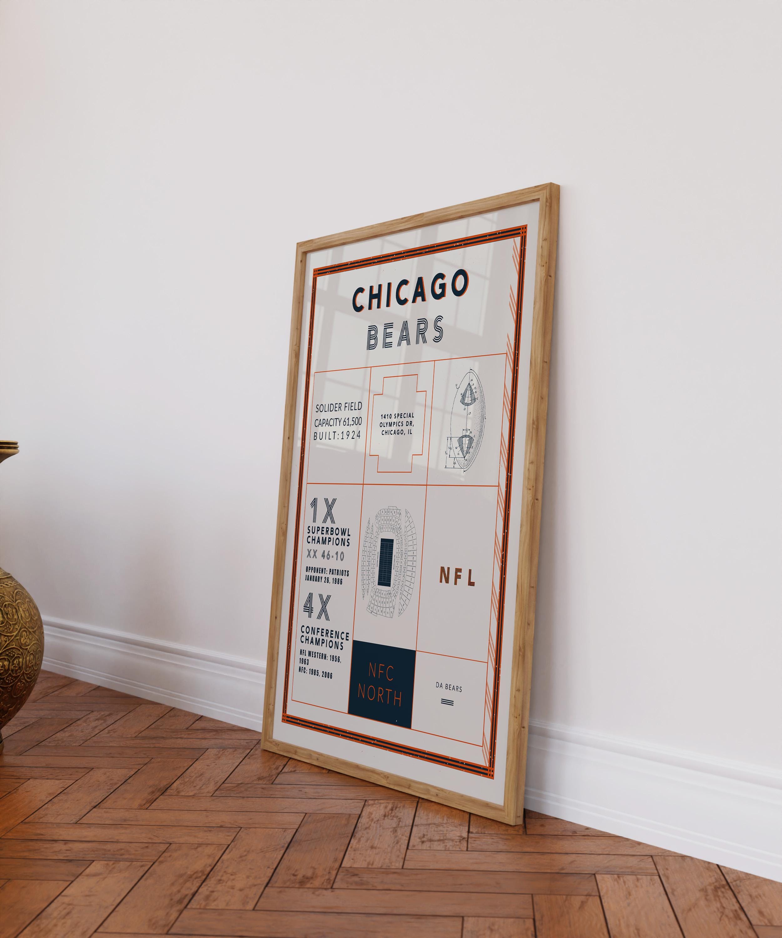 Bears Football Statistics - Wall Art - Chicago Bears - Print or Canvas ...
