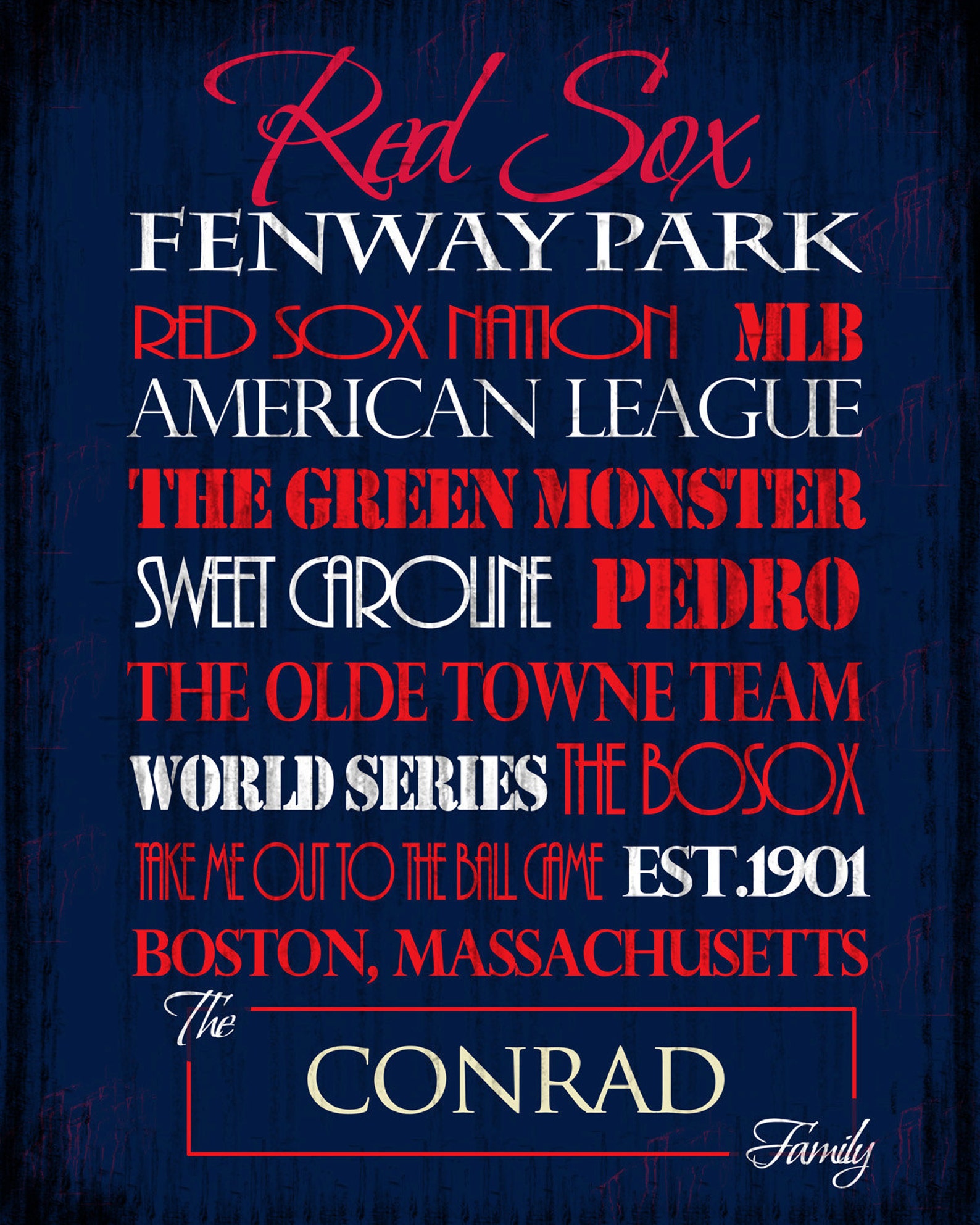 Boston Red Sox Print or Canvas. Personalized Red Sox. Fenway Park ...