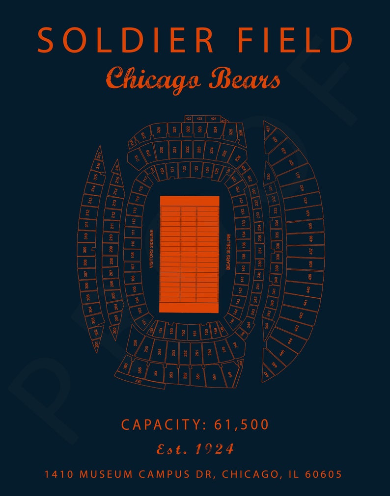 Soldier Field, Soldier Field Sign, Soldier Field Poster, Chicago Bears ...
