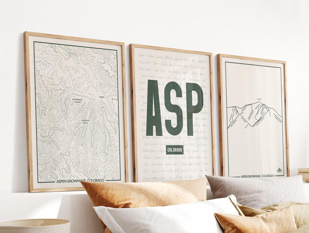Aspen Colorado 3 Piece Wall Art Set, Topography Elevation Map ...