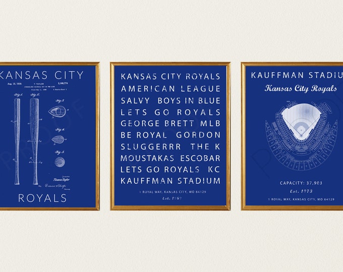 Kansas City Royals Set of 3 Prints, Baseball Patent Art, Royals Subway ...
