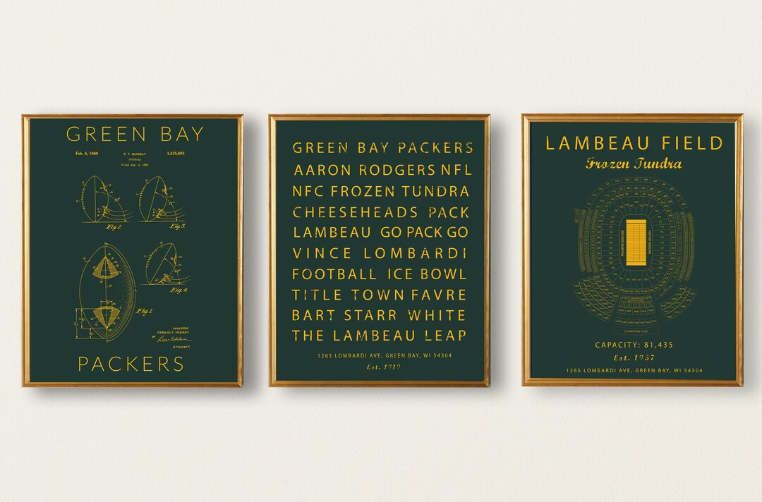 Green Bay Packers Set of 3 Prints, Football Patent Art, Packers Subway ...