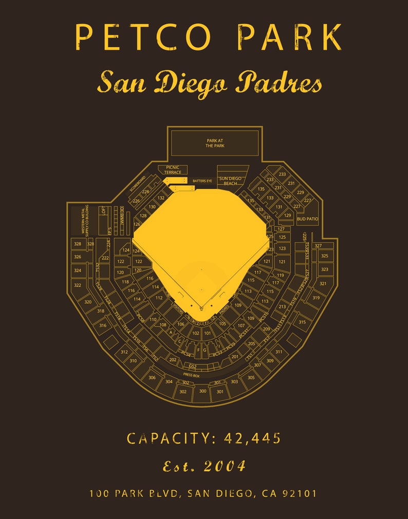 Petco Park San Diego Padres MLB Seating Chart Print or | Etsy