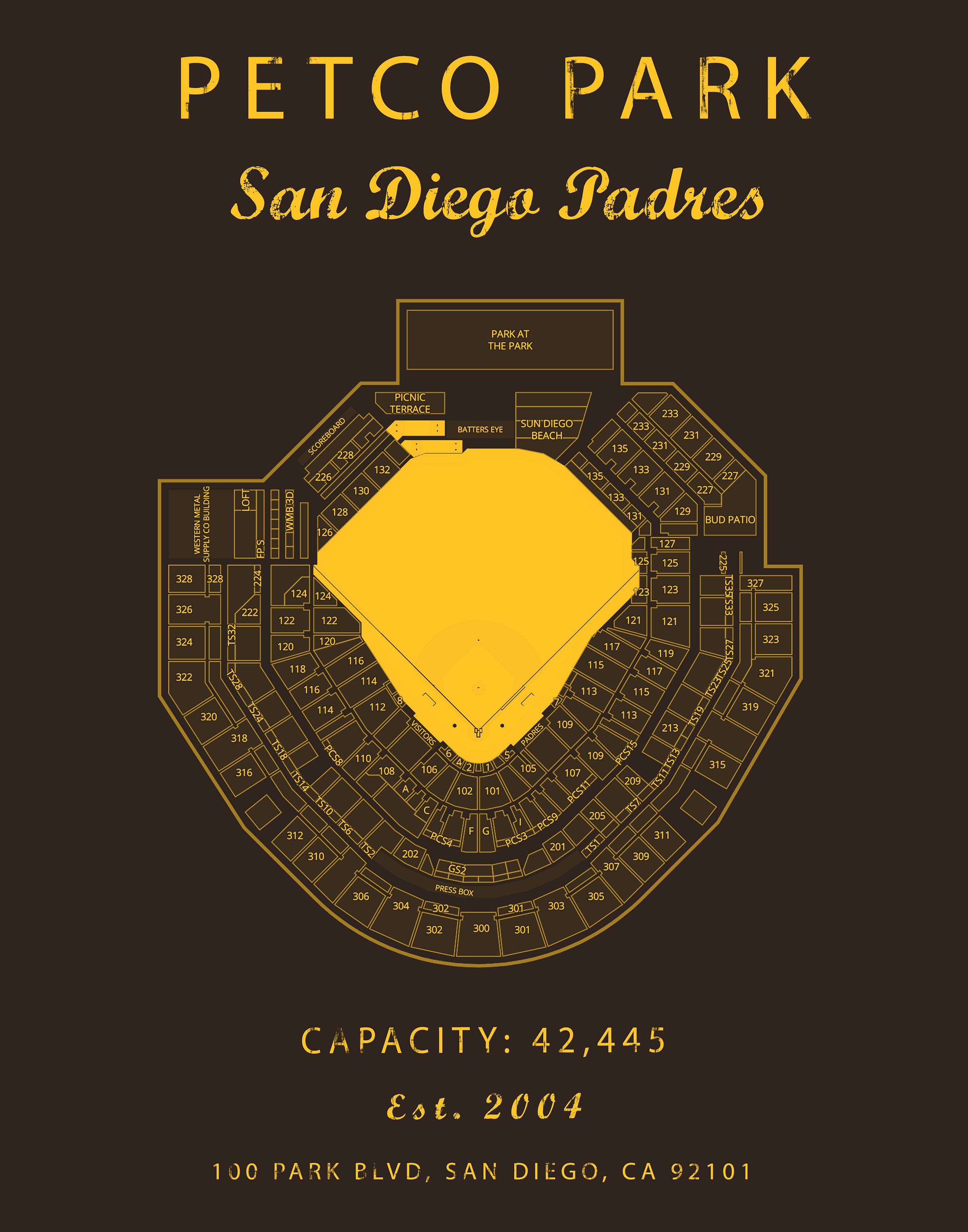 Petco Park, San Diego Padres, MLB Seating Chart, Print or Canvas ...