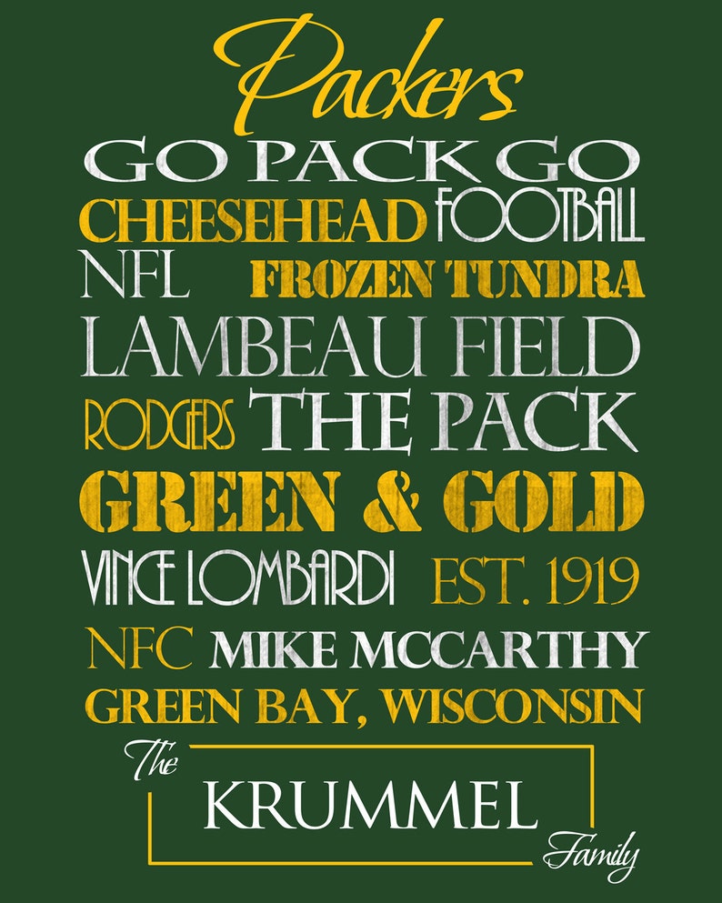 Personalized Green Bay Packers Print or Canvas. Greenbay - Etsy