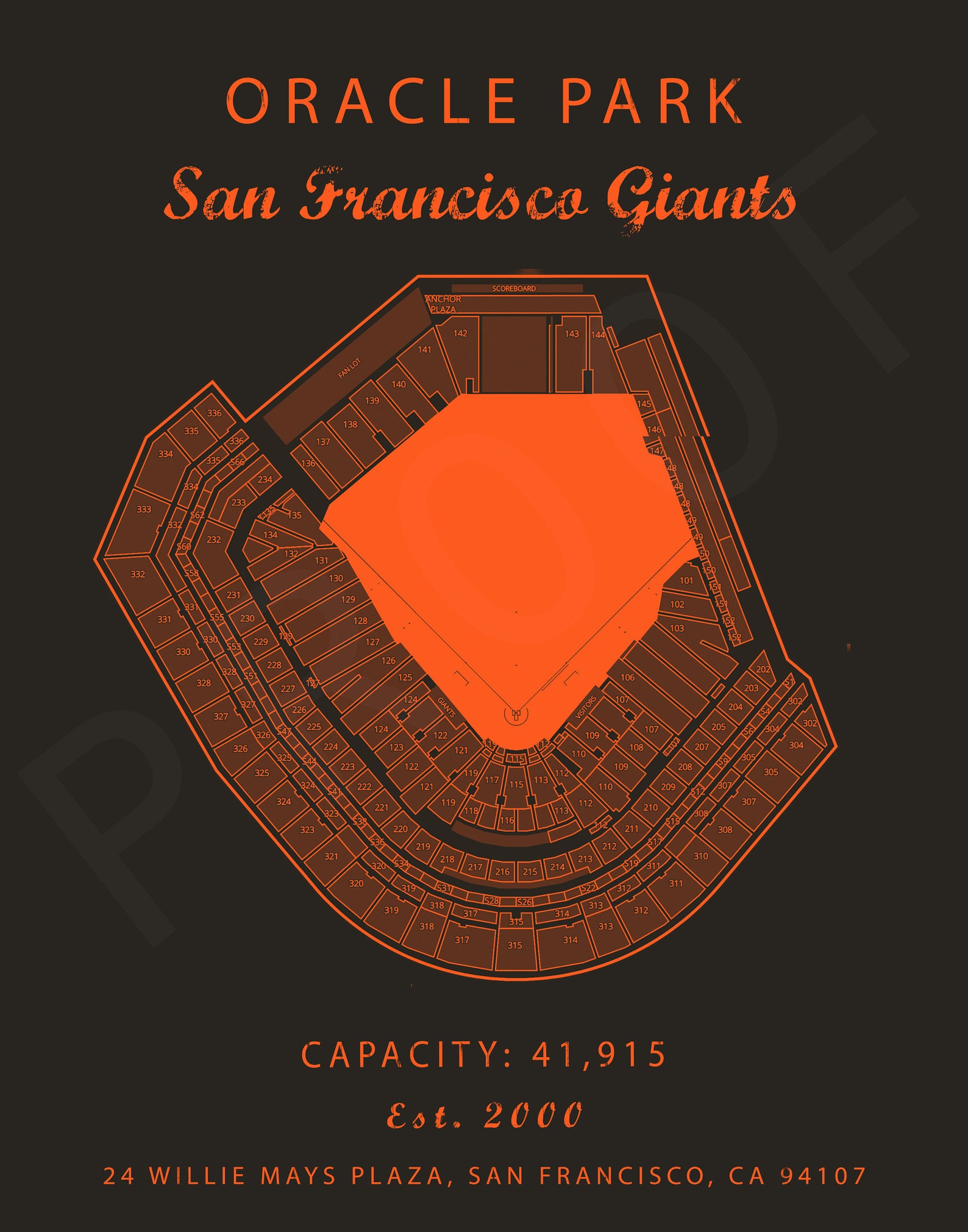 Oracle Park Seating Chart San Francisco Giants SanFrancisco | Etsy
