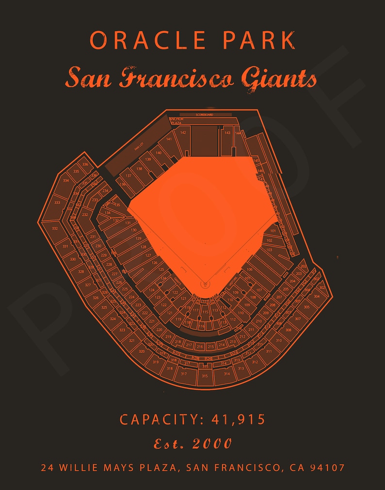 Oracle Park Seating Chart San Francisco Giants SanFrancisco - Etsy Italia