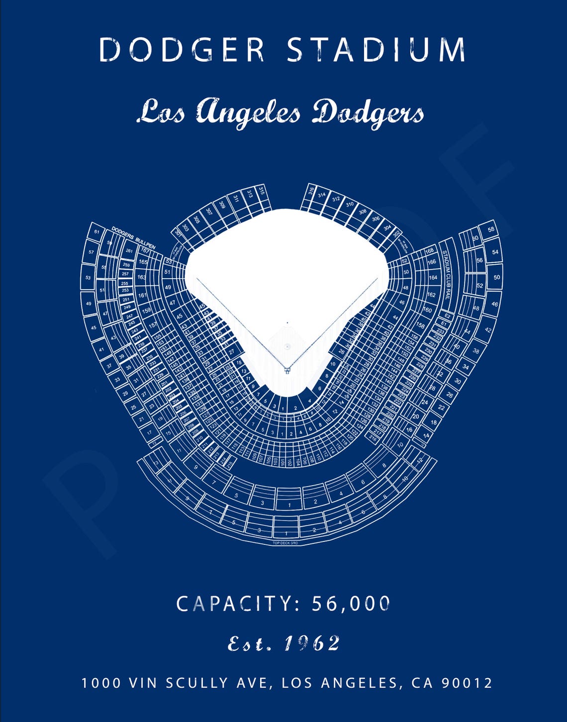 Dodger Stadium Seating Chart Los Angeles Dodgers Dodger - Etsy