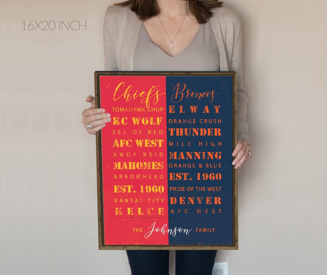 Personalized Chiefs Broncos House Divided Sign Print or Canvas. Kansas ...