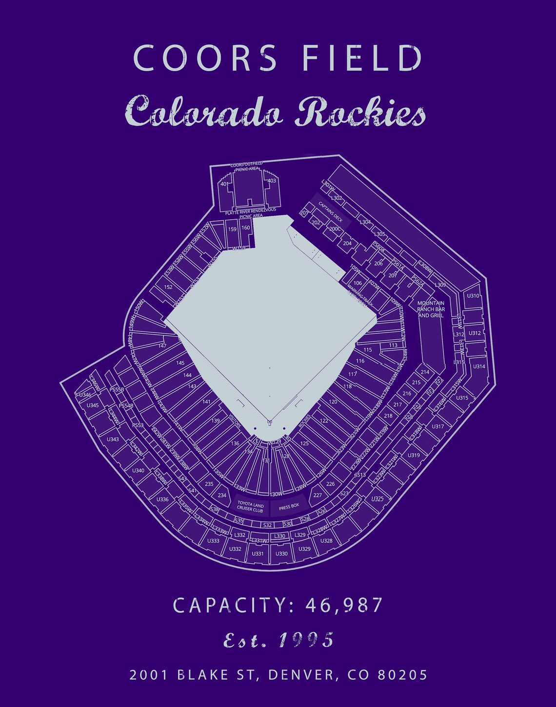 Coors Field Colorado Rockies Coors Field seating chart Gift | Etsy