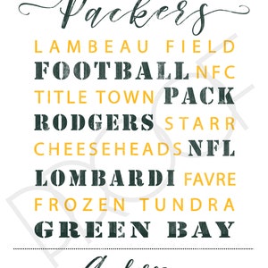 Personalized Green Bay Packers: Print or Canvas. Packers Typography ...