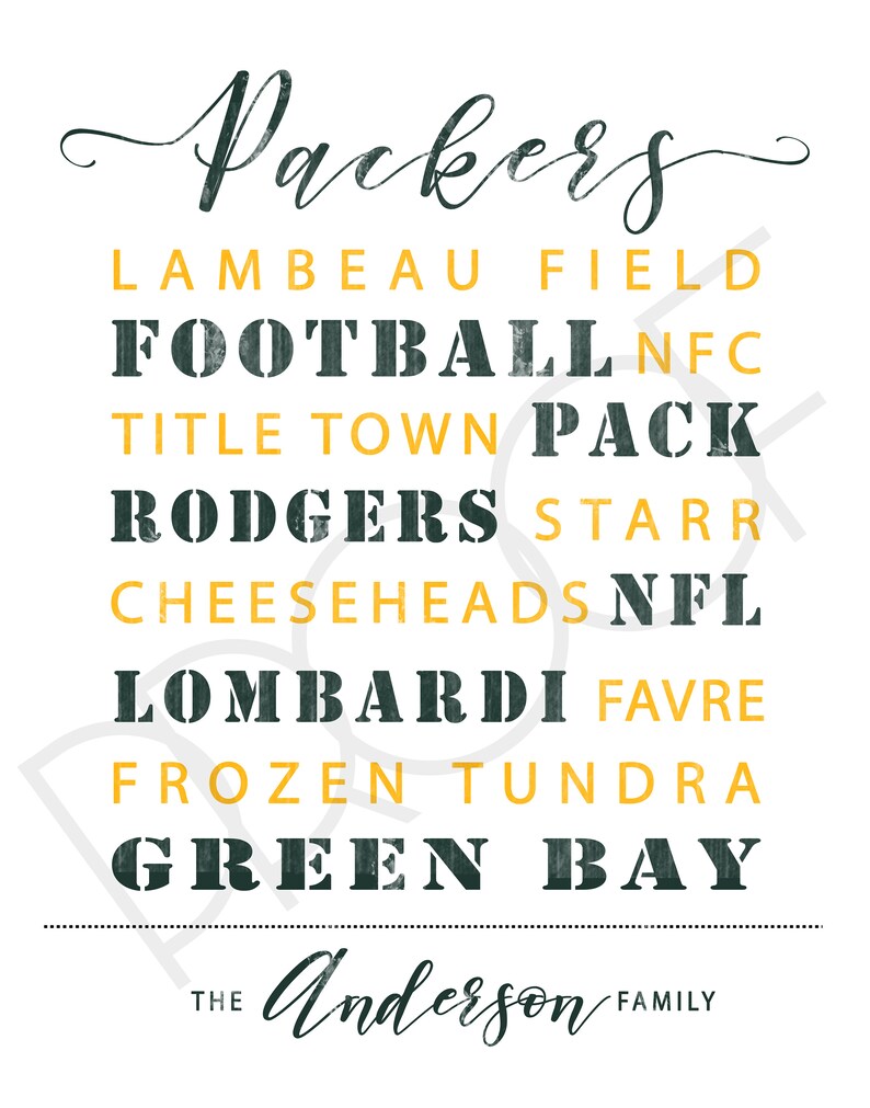 Personalized Green Bay Packers: Print or Canvas. Packers | Etsy