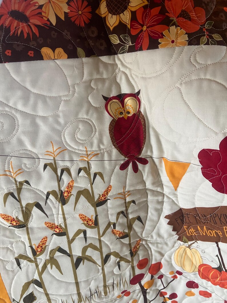 Handmade Quilt, Fall Time Quilt, Machine Quilted, Pumpkins, Leaves ...