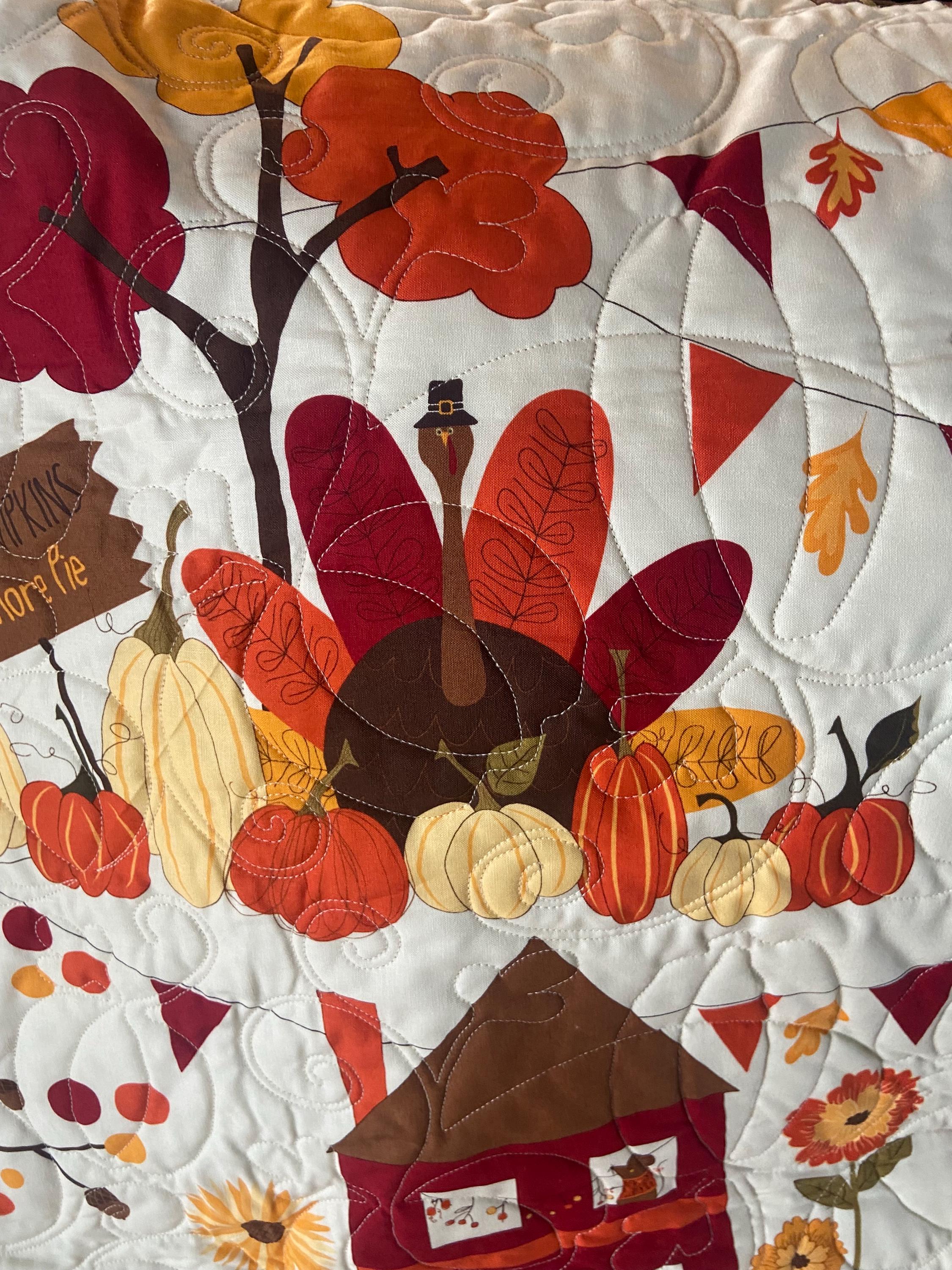 Handmade Quilt, Fall Time Quilt, Machine Quilted, Pumpkins, Leaves ...