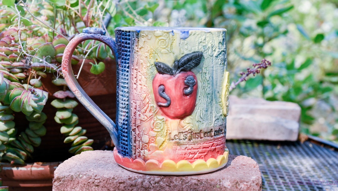 Steampunk Collage Eat Cake Worm in Apple Mug. Unique One of - Etsy