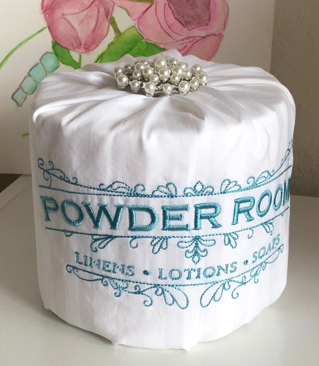 Toilet Paper Roll Cover, Wrap & Tuck, Embroidered Bathroom Decor ...