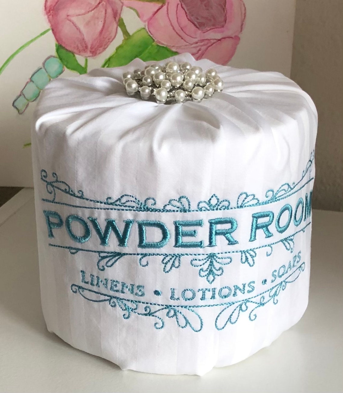 Toilet Paper Roll Cover, Wrap & Tuck, Embroidered Bathroom Decor ...
