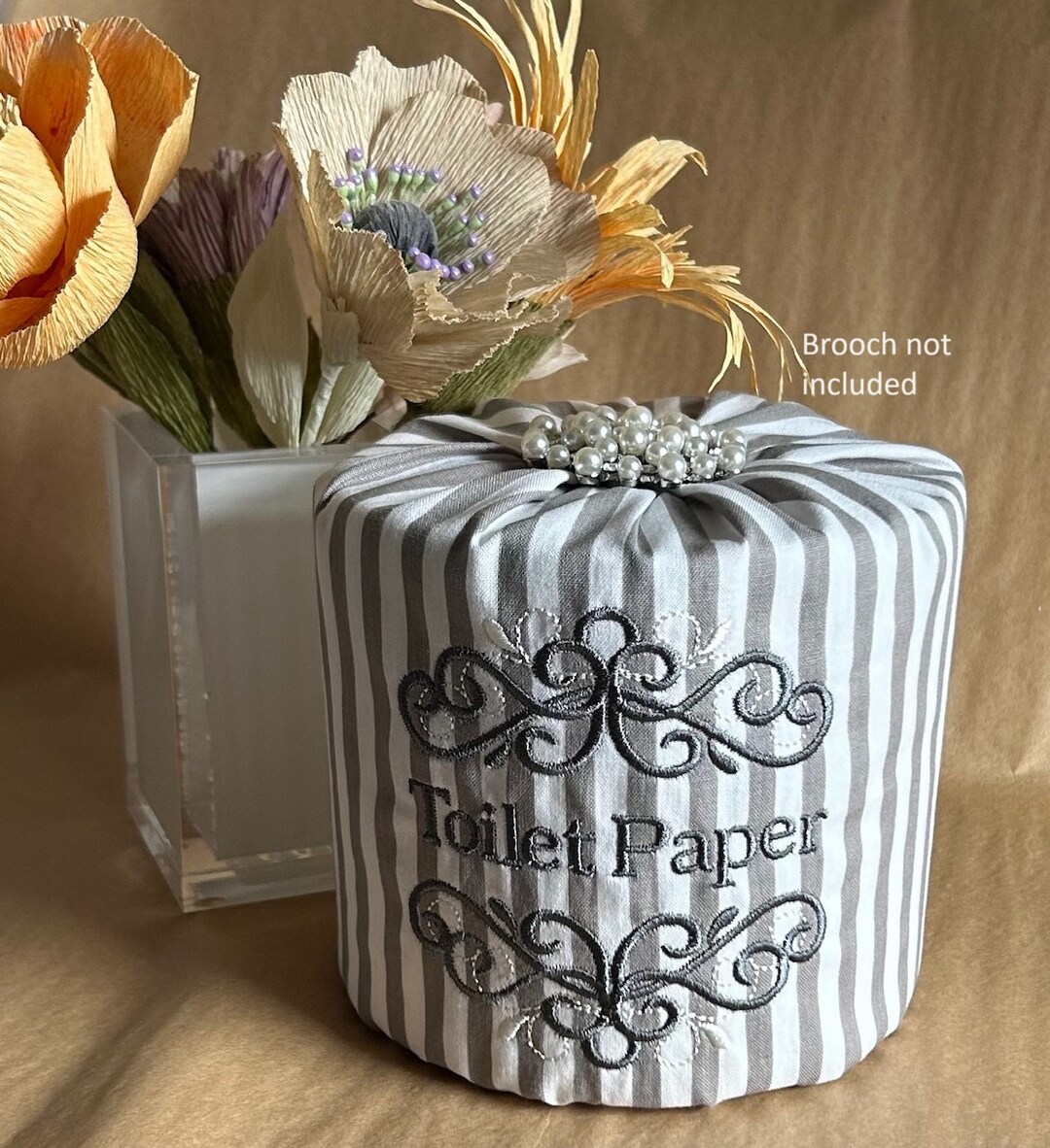 Toilet Paper Roll Cover, Wrap & Tuck, Embroidered Bathroom Decor ...