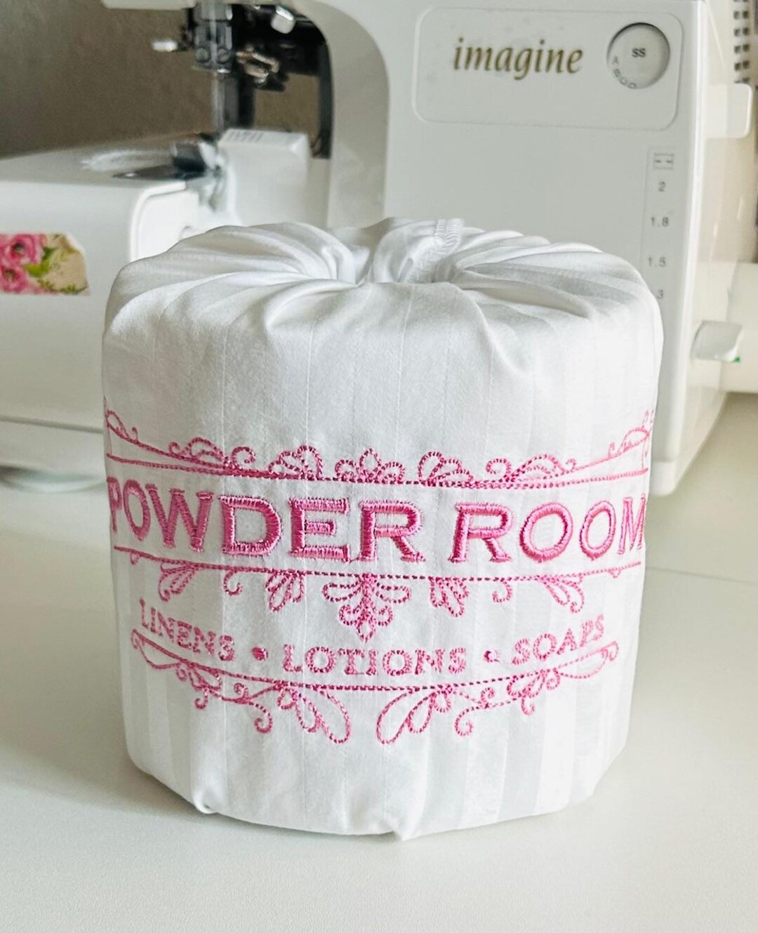 Toilet Paper Roll Cover, Wrap & Tuck, Embroidered Bathroom Decor ...