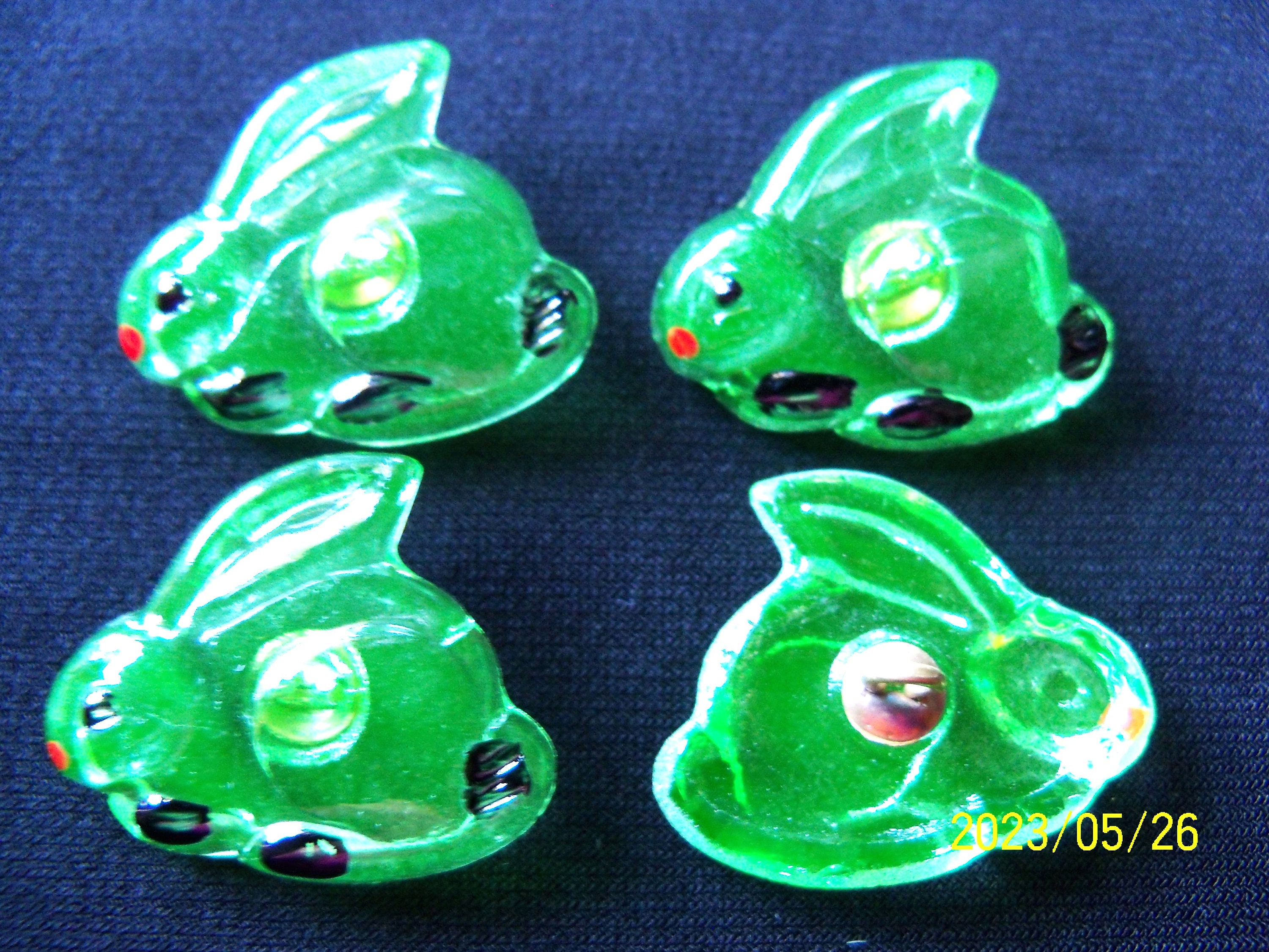 Czech Vaseline Glass Green Transparent Buttons 4 Pcs 26mm Rabbit - Etsy