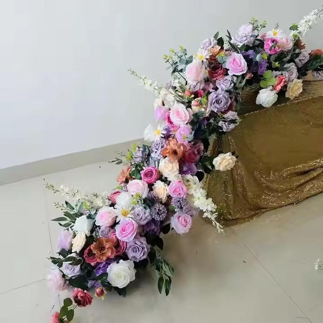 Purple Rose Flower Arch Wedding Reception Baby Breath Flower Runner ...