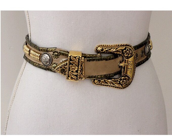 90s BELT Leather and Gold Metal BAROQUE - Etsy