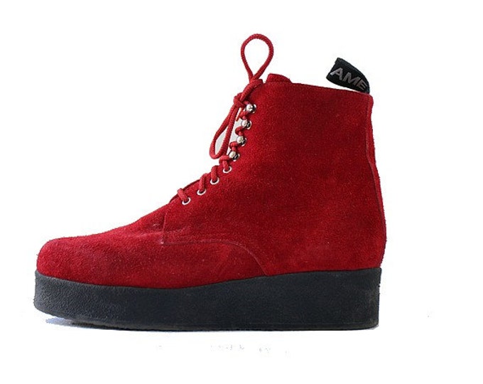 90s Red PLATFORM Ankle Shoes Red Suede Leather NO NAME Brand Us7.5 - Etsy