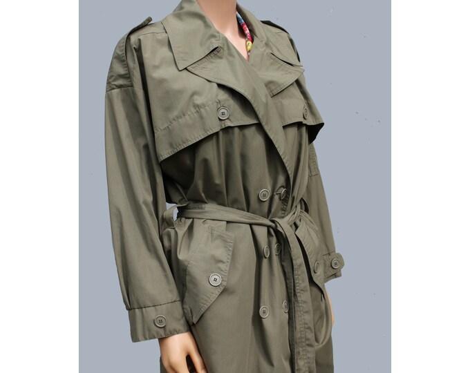 1980S French Vintage Kaki Trench Coat / Oversized 80s Trench Coat ...