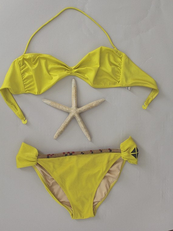 1990s La Perla absinthe yellow bathing suit , La per… - Gem