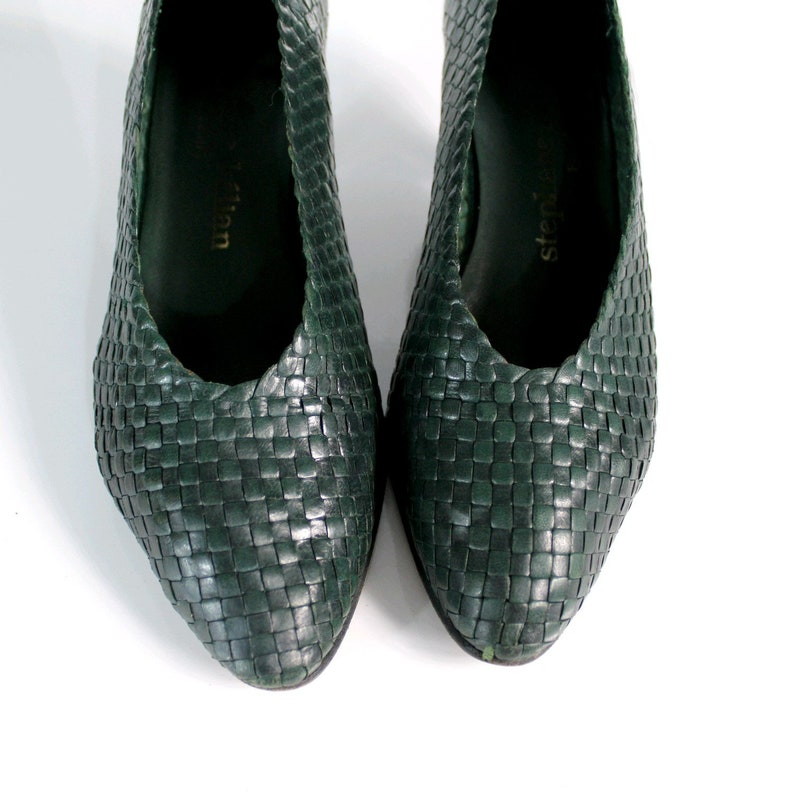 Vintage Green Woven Leather Pumps Stephane Kelian Us6 Fr37 / - Etsy