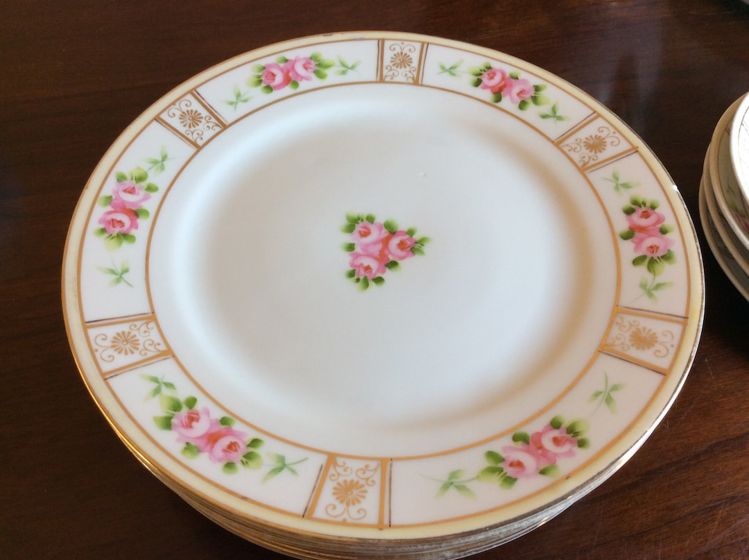 Romantic Hand Painted Rose China Plates, Tea Cups, Creamer and Sugar ...