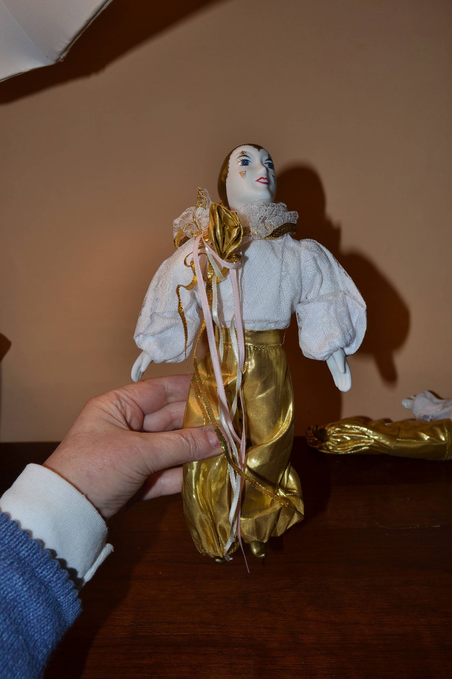 Mime Doll. Christmas Decor. Doll. Gold and White Christmas Ornament ...