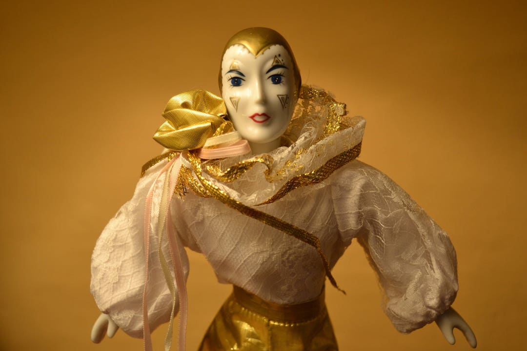 Mime Doll. Christmas Decor. Doll. Gold and White Christmas Ornament ...