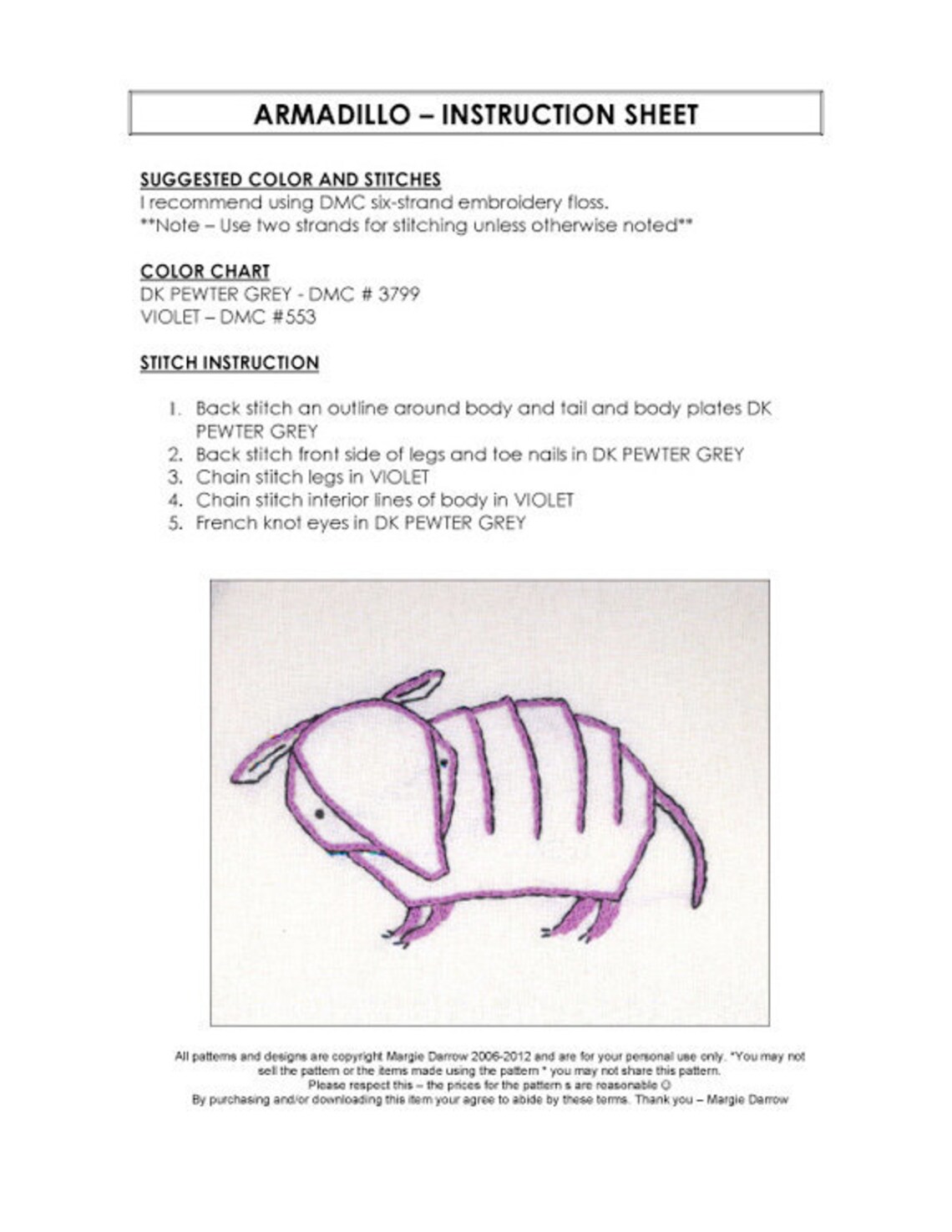 ARMADILLO - Hand Embroidery Pattern PDF - Etsy