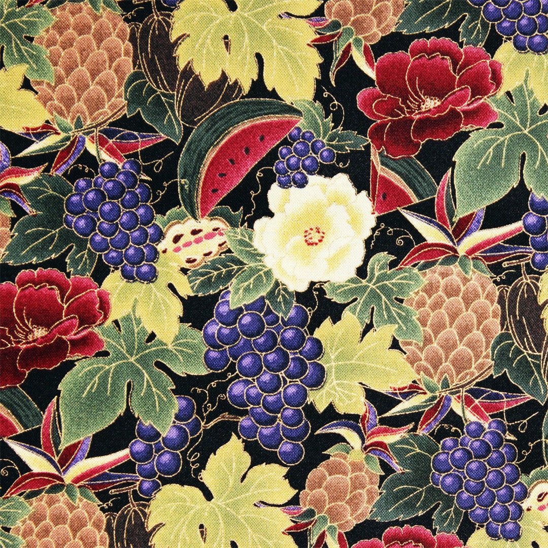 Rhapsody by Fabri-quilt 8814 Fruit Floral Metallic Cotton Print Fabric ...