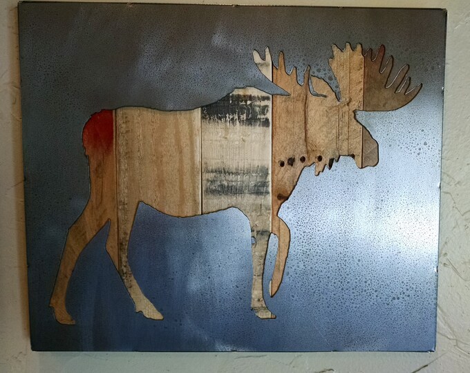 Bull Moose Wall Hanging - Metal Art - Reclaimed Wood and Aged Steel ...