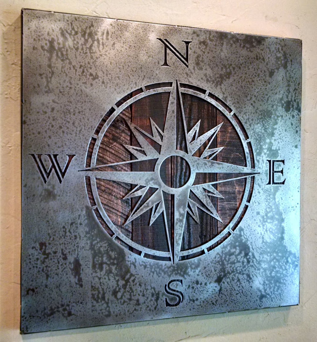 24" COMPASS ROSE Wall Art - Metal Art - Reclaimed Wood and Aged Steel ...